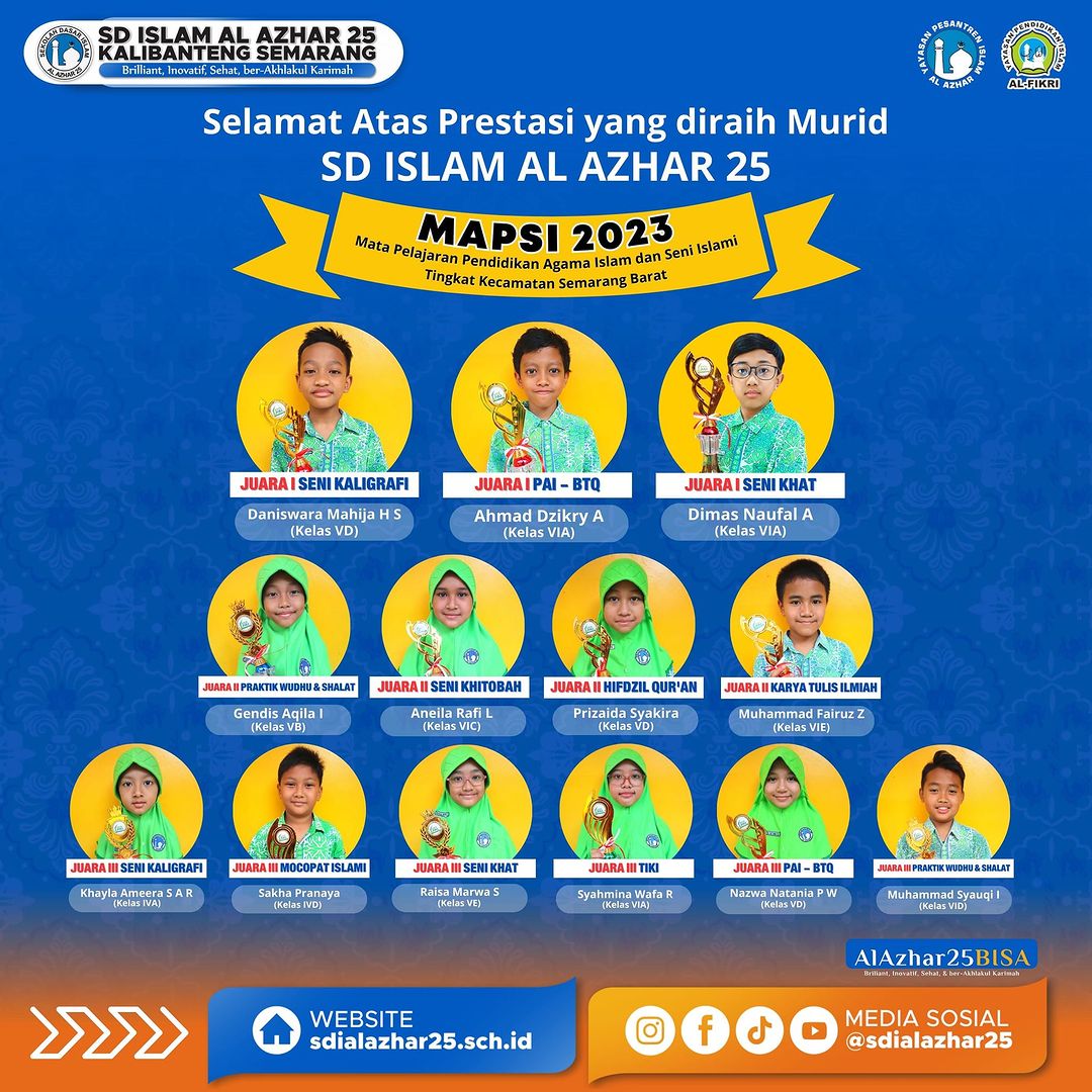 Gudang Prestasi Mapsi 2023, SD Islam Al Azhar 25 Raih banyak prestasi ...