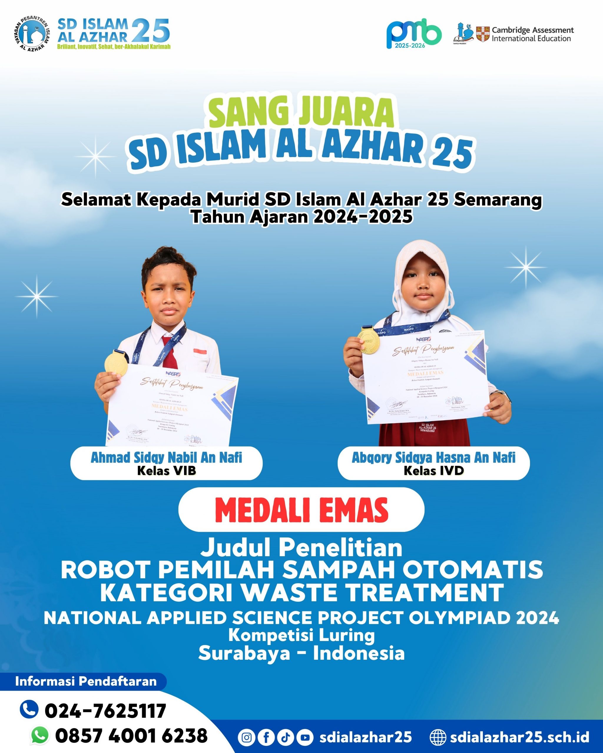 Murid SD Islam Al Azhar 25 Raih Medali Emas dalam Kompetisi Sains ...